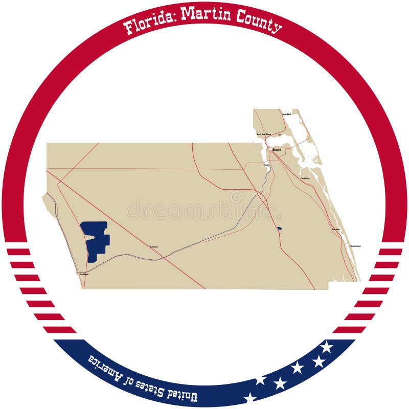Map of Martin County in Florida, USA. Stock Vector - Illustration of ...