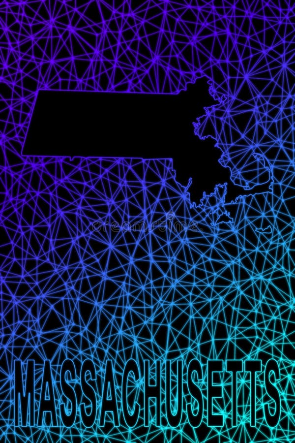 Map of Massachusetts, Polygonal Mesh Line Map Stock Illustration ...