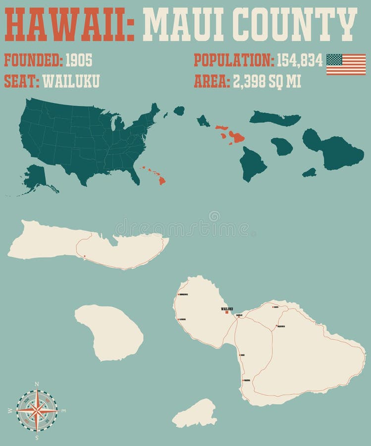 Maui County in the U.S. State Hawaii, Gray Political Map Stock Vector ...