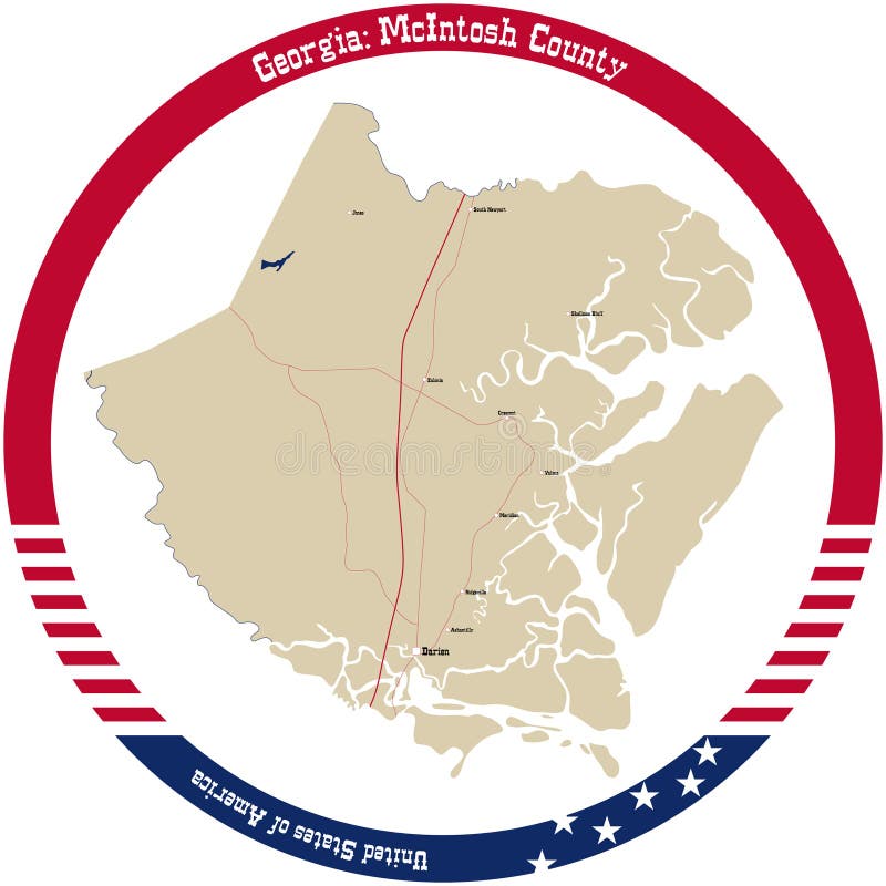 Map of McIntosh County in Georgia, USA Stock Illustration ...