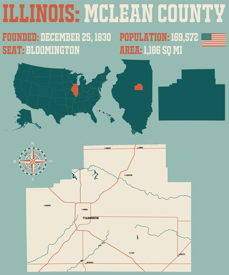 Map of McLean County in Illinois Stock Vector - Illustration of rivers ...