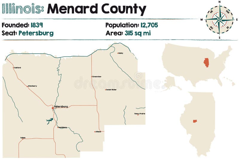 Map of Menard County in Illinois Stock Vector - Illustration of highway ...
