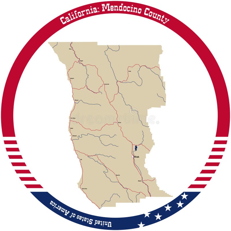 Map of Mendocino County in California, USA Stock Vector - Illustration ...