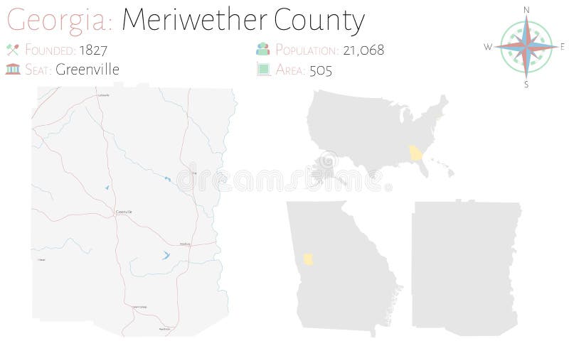 Map of Meriwether County in Georgia Stock Vector - Illustration of ...