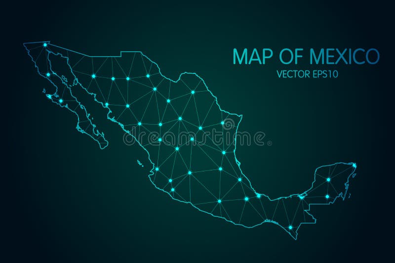 Map of Mexico - with Glowing Point and Lines Scales on the Dark ...