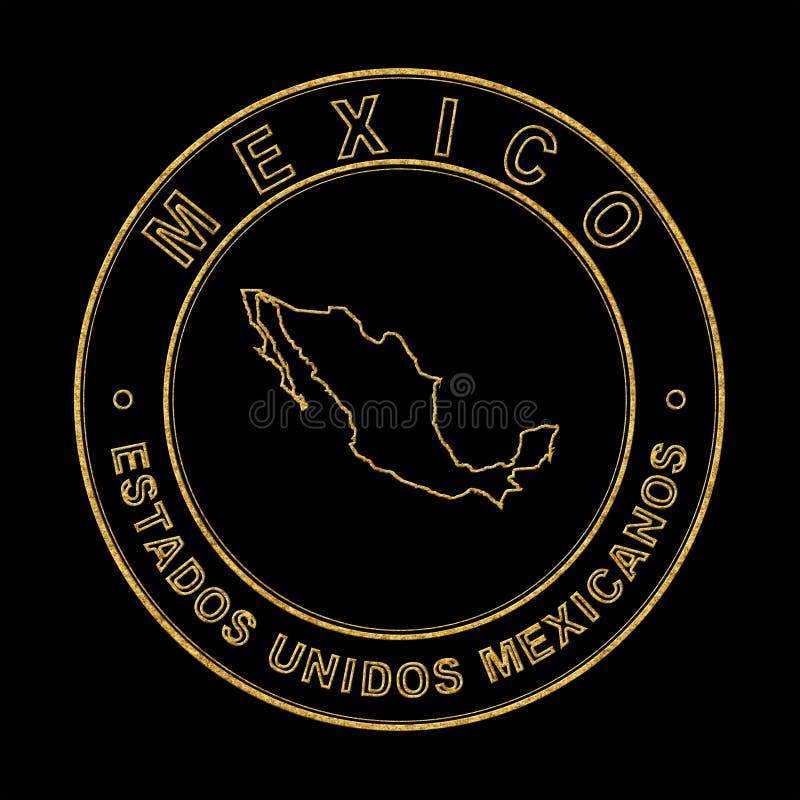 Map of Mexico, Golden Stamp Black Background Stock Illustration ...