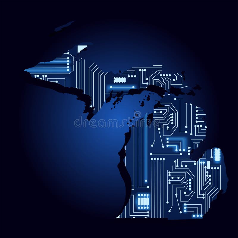 Map of Michigan with Electronic Circuit Stock Vector - Illustration of ...