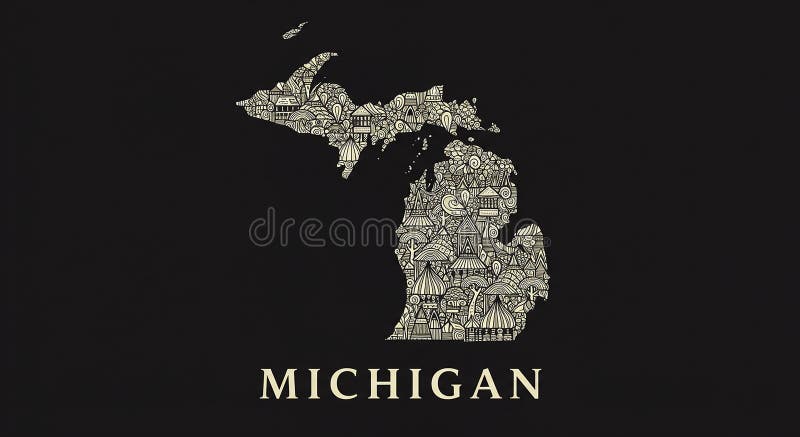 Map of Michigan with Intricate, Decorative Patterns Filling Its ...
