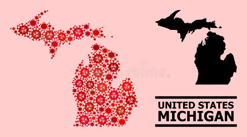 Map of Michigan State - Mosaic with Coronavirus Biohazard Infection ...
