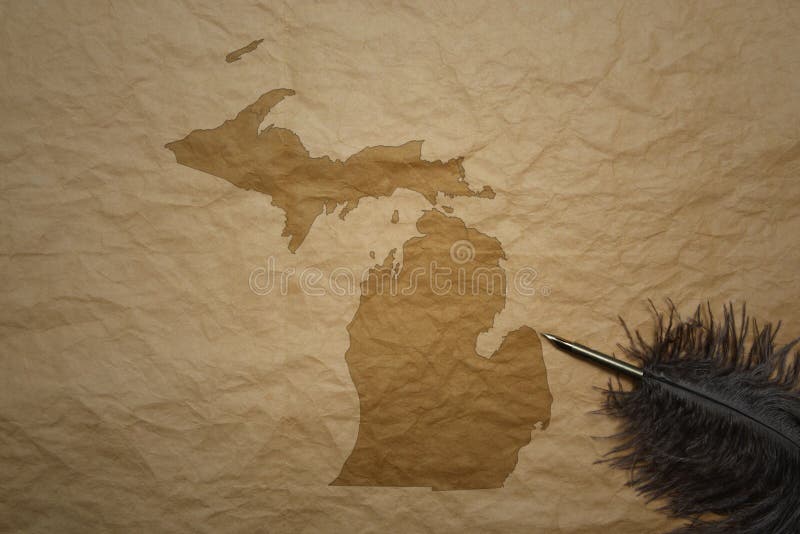 Map of Michigan State on a Old Vintage Crack Paper Stock Image - Image ...