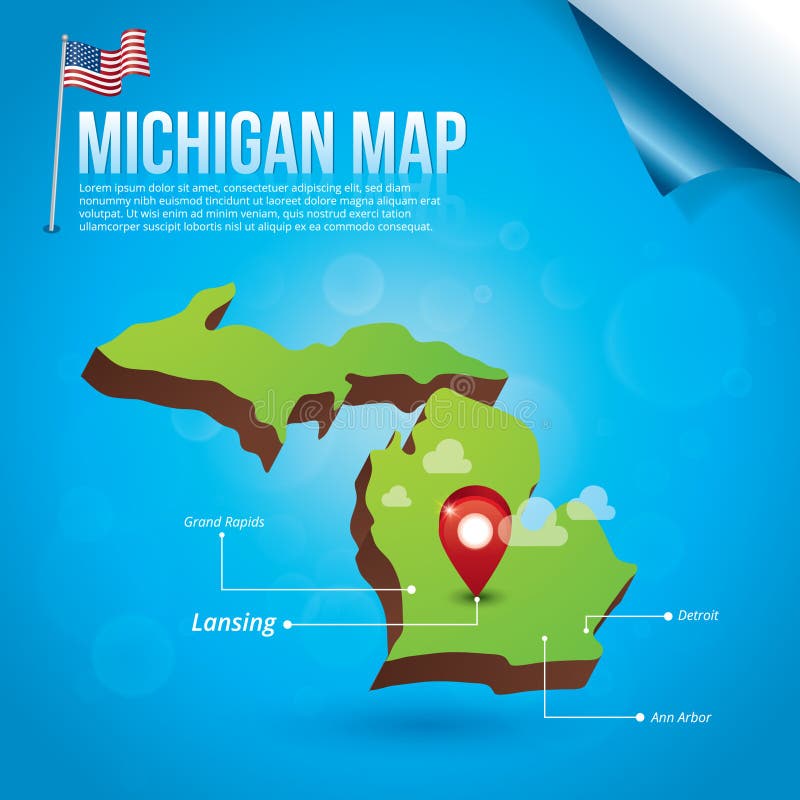 Map of Michigan State. Vector Illustration Decorative Design Stock ...