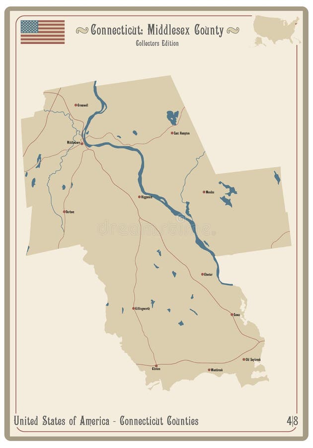 Map of Middlesex County in Connecticut Stock Vector - Illustration of ...