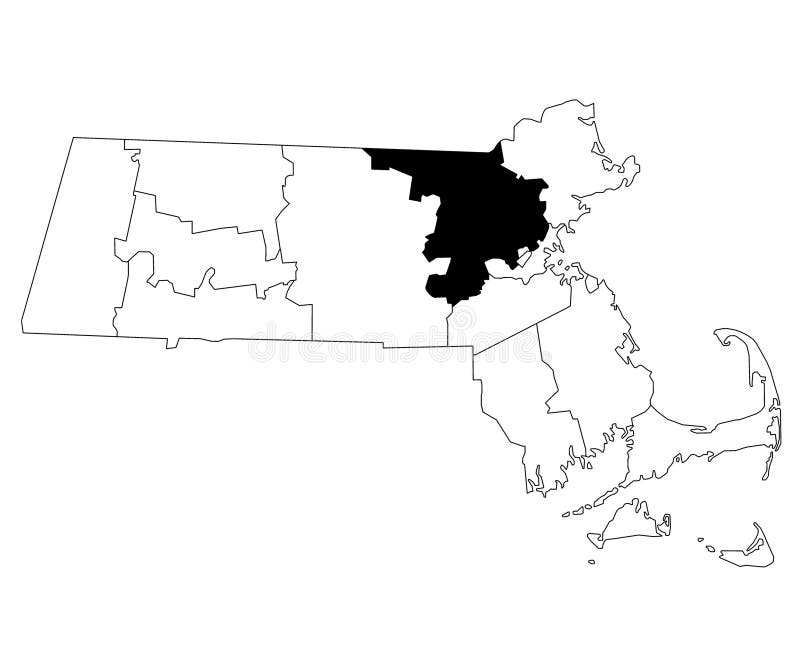 Map of Middlesex County in Massachusetts State on White Background ...