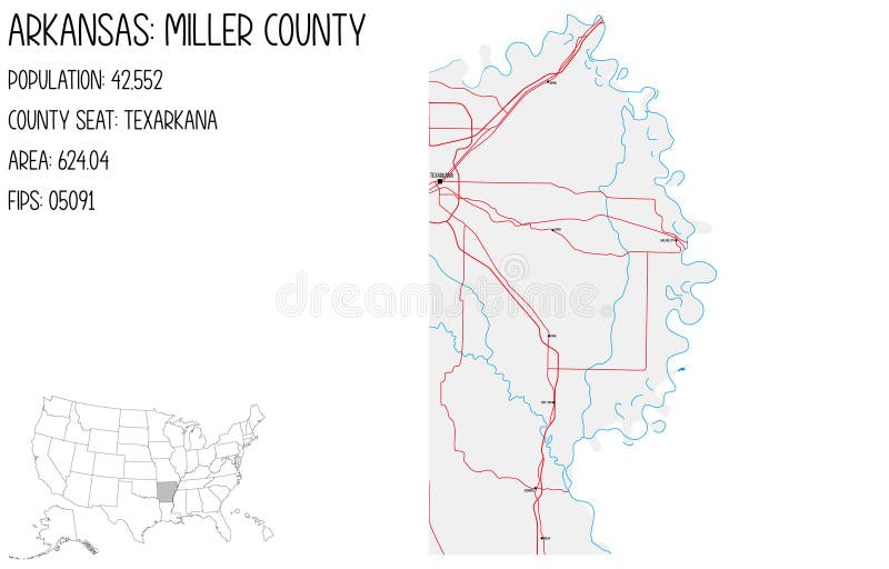 Map of Miller County in Arkansas, USA. Stock Vector - Illustration of ...