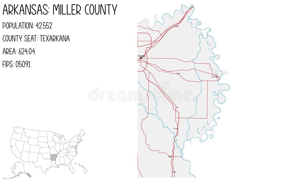Map of Miller County in Arkansas, USA. Stock Vector - Illustration of ...