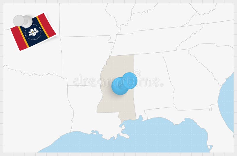 Map of Mississippi with a Pinned Blue Pin. Pinned Flag of Mississippi ...