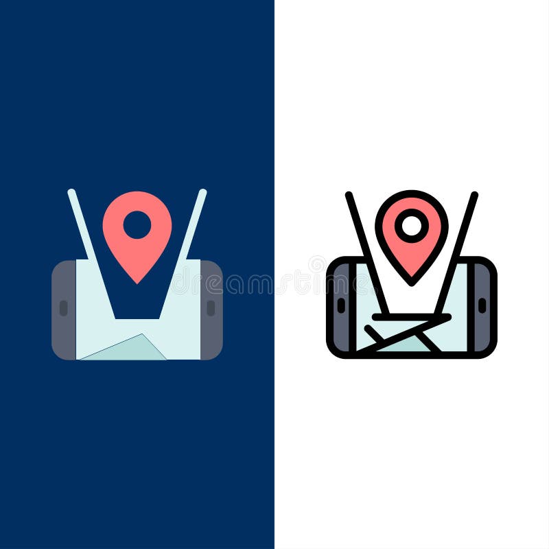 Map, Mobile, Location, Technology Icons. Flat and Line Filled Icon Set ...