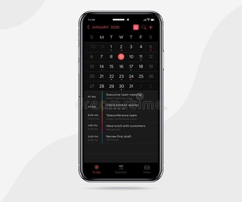 Mobile App Calendar Dark Mode Concept, Activity Calendar Template UI UX ...