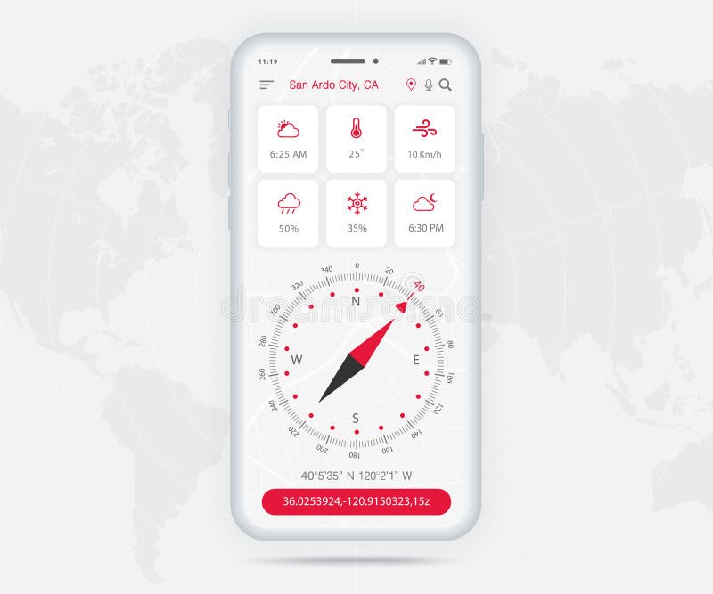 Compass App UI UX GUI Concept, Map GPS App on Screen Smartphone ...