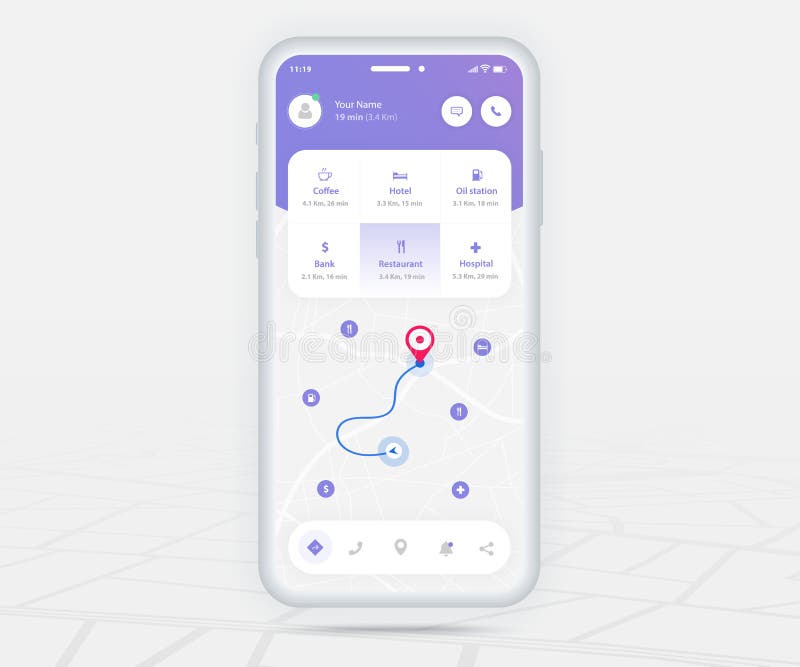 Map GPS Navigation App Ux Ui Concept, Mobile Map Application ...