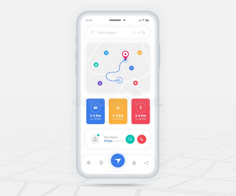 Map GPS Navigation App Ux Ui Concept, Mobile Map Application ...