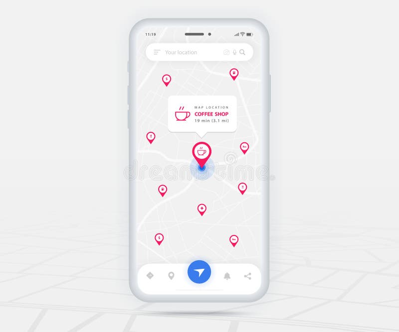 Map GPS Navigation App Ux Ui Concept, Mobile Map Application ...