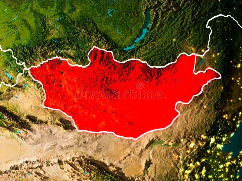 Map of Mongolia on Earth stock illustration. Illustration of night ...