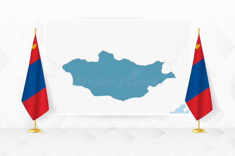 Map of Mongolia and Flags of Mongolia on Flag Stand Stock Vector ...