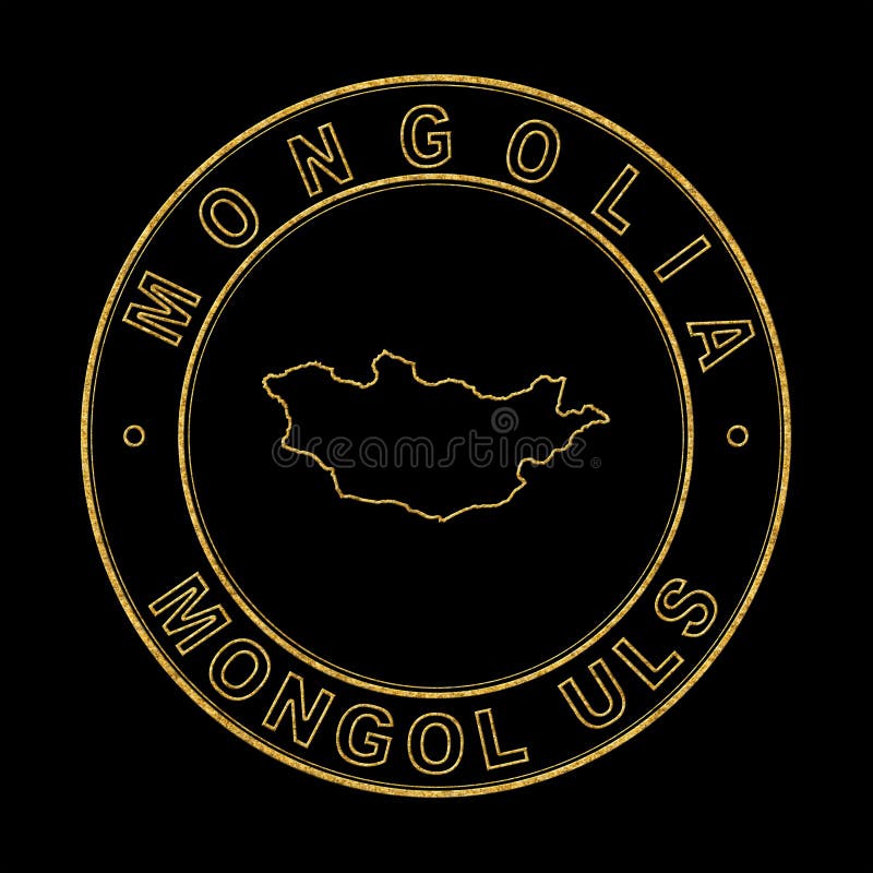 Map of Mongolia, Golden Stamp Black Background Stock Illustration ...