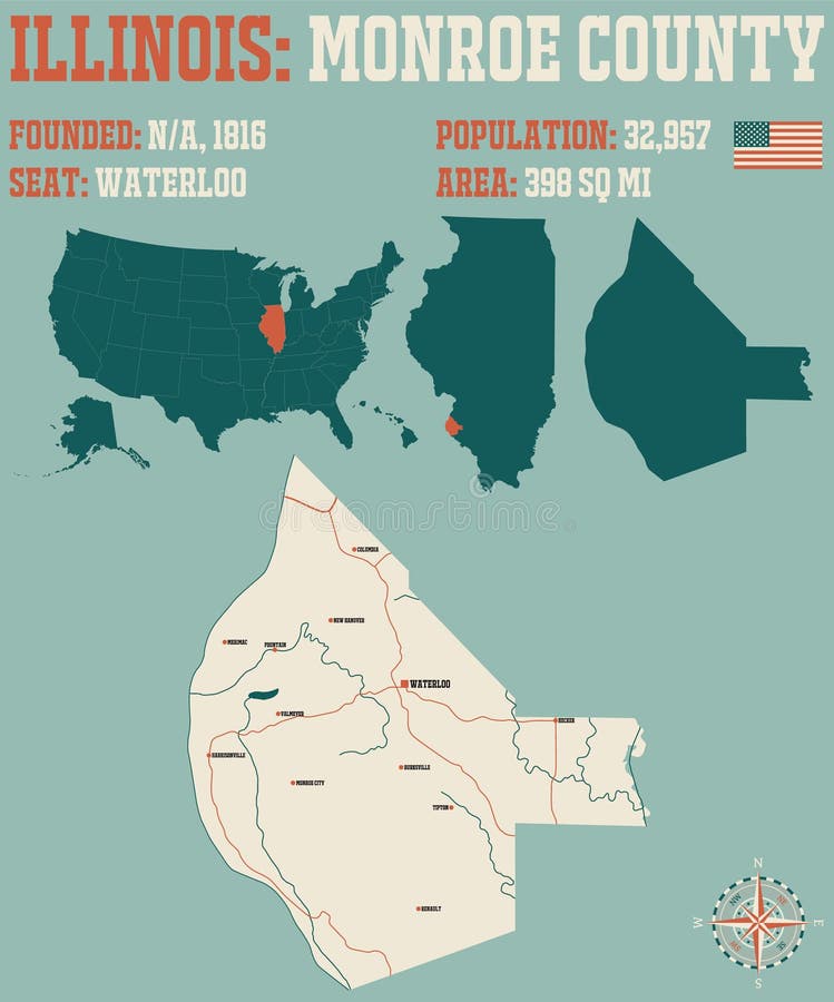 Map of Monroe County in Illinois Stock Vector - Illustration of nation ...