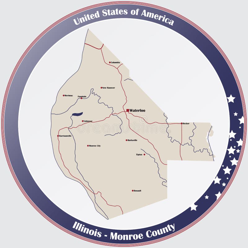 Map of Monroe County in Illinois Stock Vector - Illustration of rivers ...