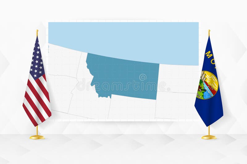 Map of Montana and Flags of Montana on Flag Stand Stock Vector - Illustration of flags ...