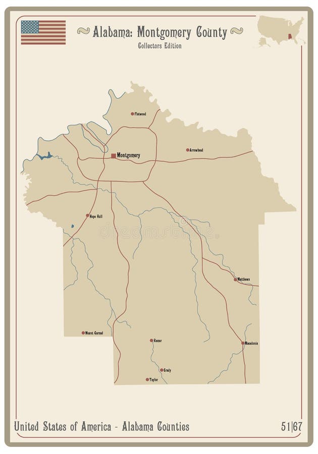 Map of Montgomery County in Alabama Stock Vector - Illustration of ...