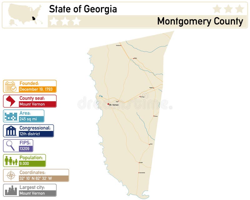 Map of Montgomery County in Arkansas, USA. Stock Vector - Illustration ...