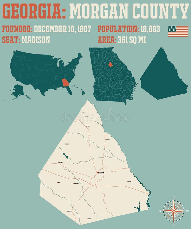 Map of Morgan County in Georgia Stock Vector - Illustration of america ...