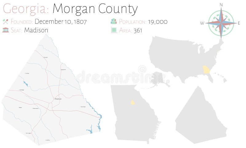 Map of Morgan County in Georgia Stock Vector - Illustration of road ...