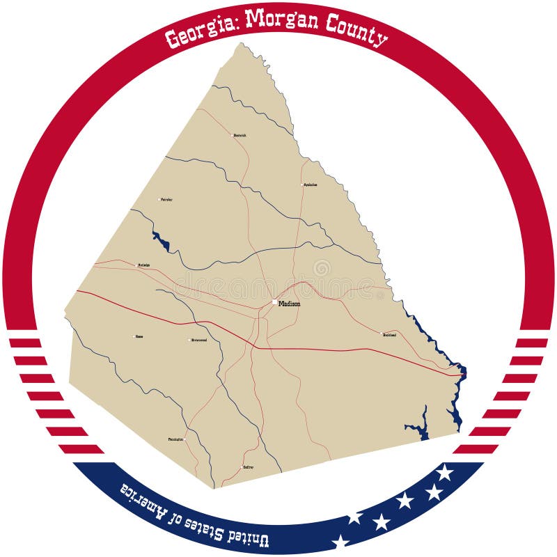 Map of Morgan County in Georgia, USA Stock Vector - Illustration of ...