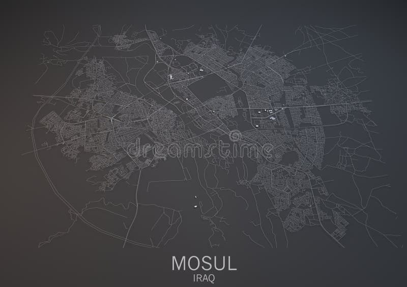 Map of Mosul, Iraq, Satellite View Stock Illustration - Illustration of ...