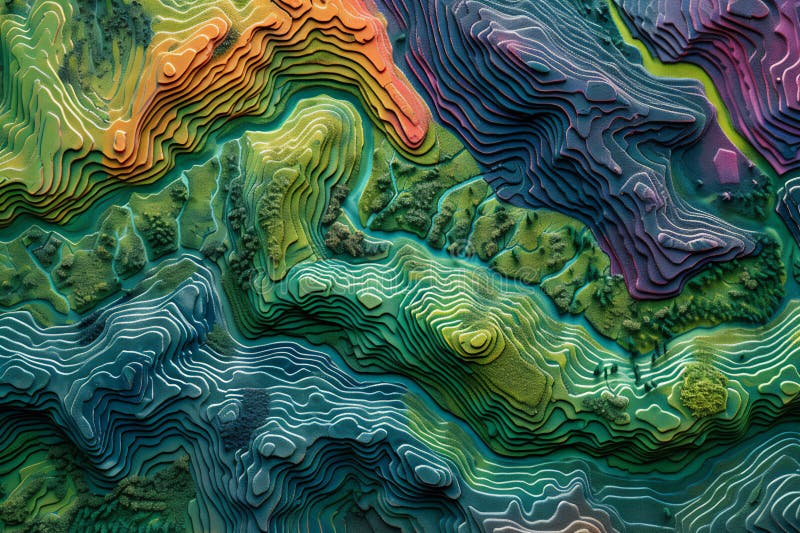 Map of a Mountain Peaks and Tops with Coloured Geospatial Data for GIS ...