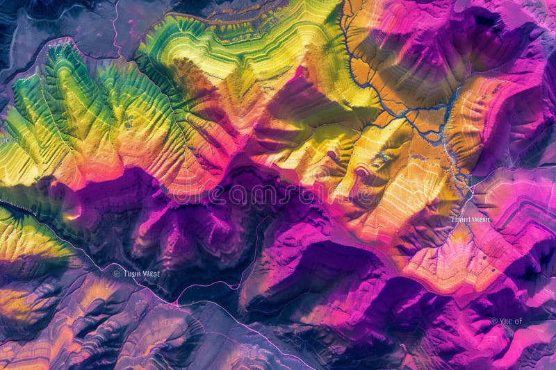 Map of a Mountain Peaks and Tops with Coloured Geospatial Data for GIS ...