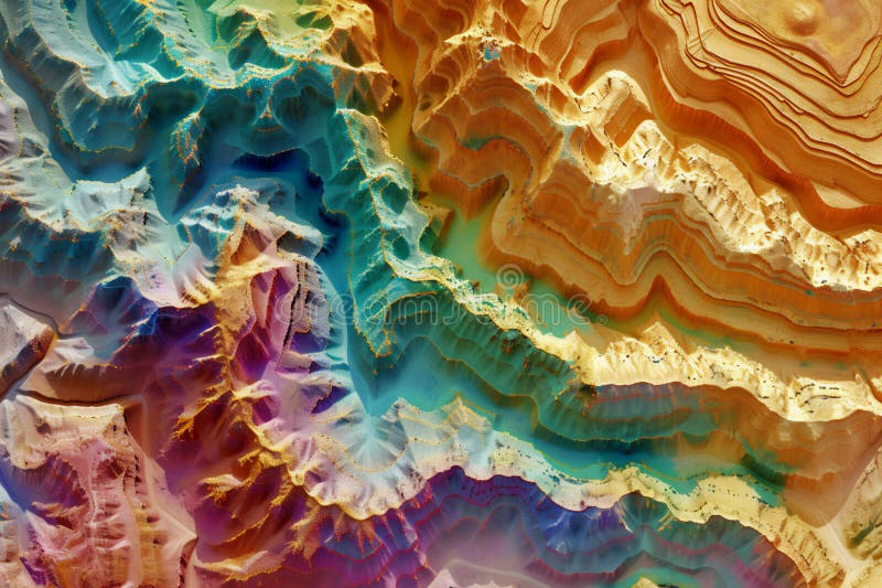 Map of a Mountain Peaks and Tops with Coloured Geospatial Data for GIS ...