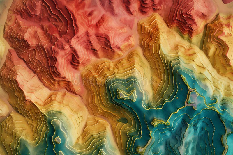 Map of a Mountain Peaks and Tops with Coloured Geospatial Data for GIS ...