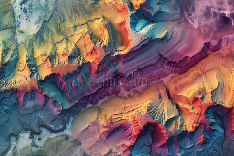 Map of a Mountain Peaks and Tops with Coloured Geospatial Data for GIS ...