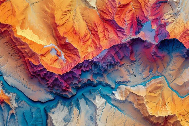Map of a Mountain Peaks and Tops with Coloured Geospatial Data for GIS ...