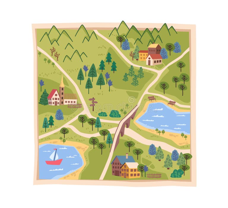 Map of Mountain Settlement, Urban Planning Stock Illustration ...