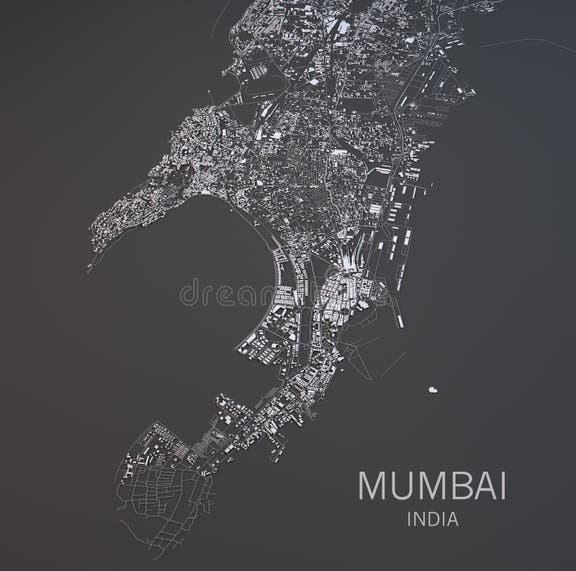 Map of Mumbai, India, Satellite View Stock Illustration - Illustration ...