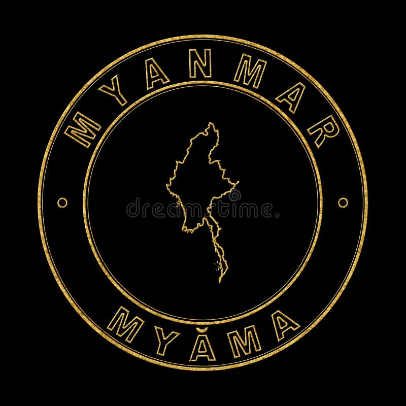 Map of Myanmar, Golden Stamp Black Background Stock Illustration ...