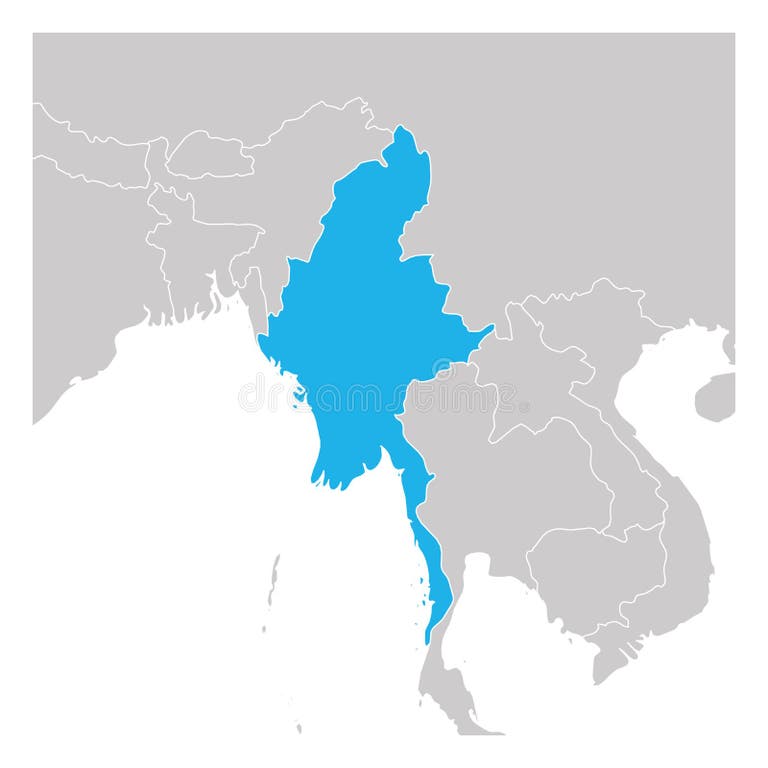 Map of Myanmar Green Highlighted with Neighbor Countries Stock Vector ...