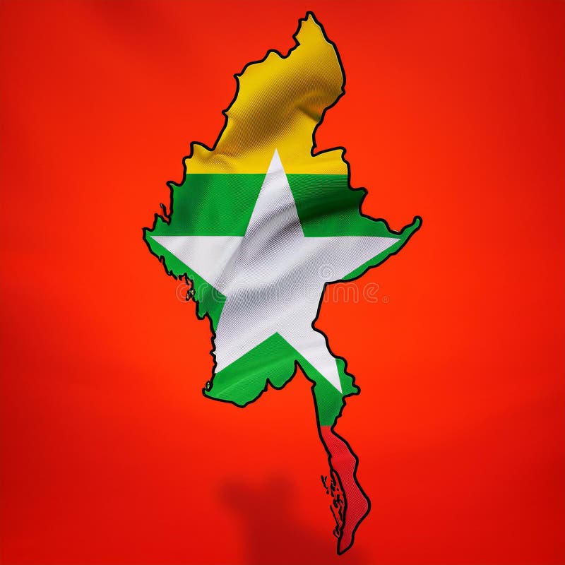 Map of Myanmar with Waving Flag in Background Stock Illustration ...
