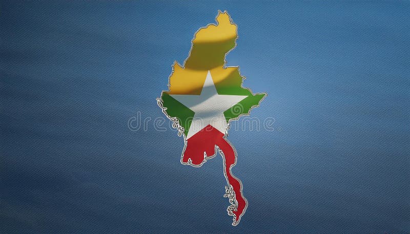 Map of Myanmar with Waving Flag in Background Stock Illustration ...